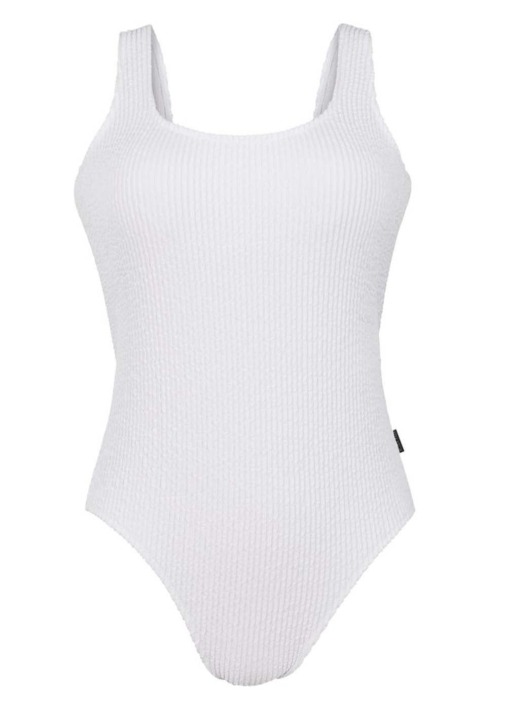 Maillot de bain 1 pièce nageur blanc, bonnet A > F